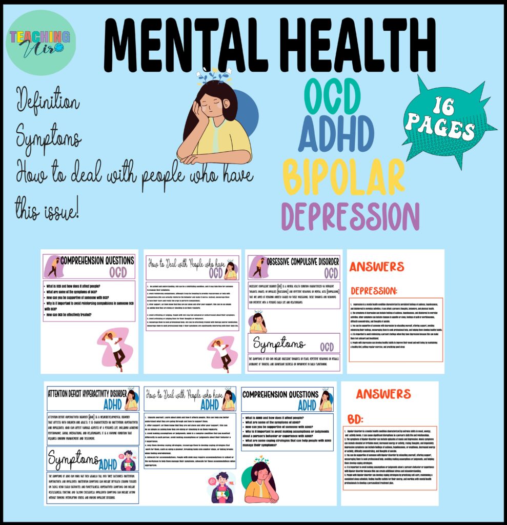 Mental Health Awareness Reading Comprehension Passages Activities ADHD ...