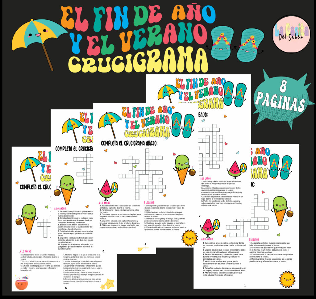 El Verano Crucigrama|Summer Crossword Puzzle Spanish El Verano búsqueda ...