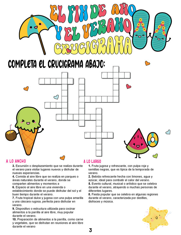 El Verano Crucigrama|Summer Crossword Puzzle Spanish El Verano búsqueda ...