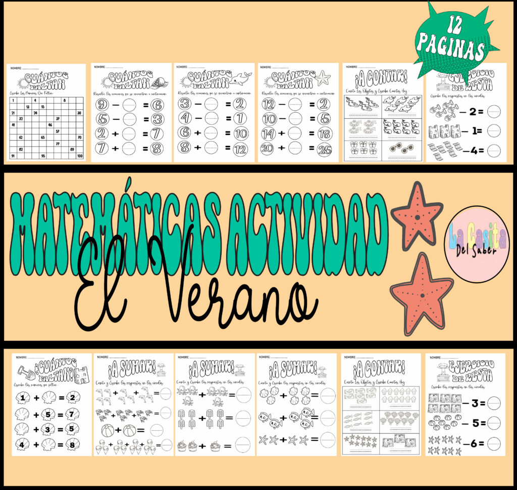 Spanish Math Summer Review | Repaso de Matemáticas temáticas de verano ...