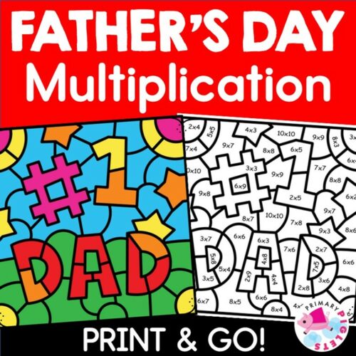Father's Day Color by Number Code Multiplication Facts Worksheets ...