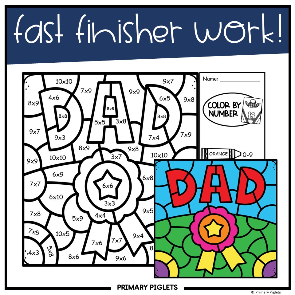 Father's Day Color by Number Code Multiplication Facts Worksheets ...