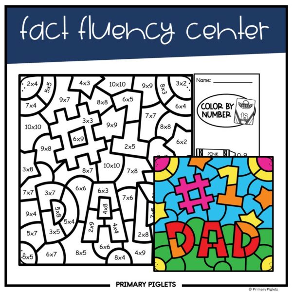 Father's Day Color by Number Code Multiplication Facts Worksheets ...