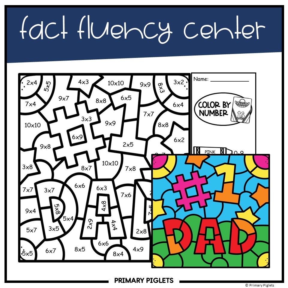 Father's Day Color by Number Code Multiplication Facts Worksheets ...