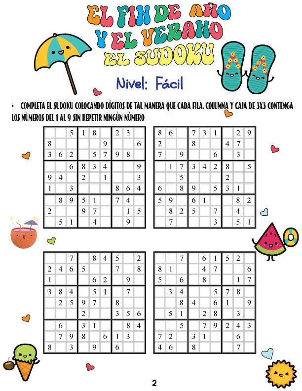 EL Verano sudoku ( Spanish) | Summer Sudoku Spanish Version | juego de ...