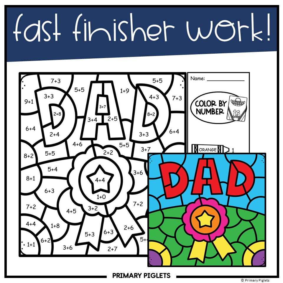 Father's Day Color by Number Code Addition to 10 and 20 | Made By Teachers