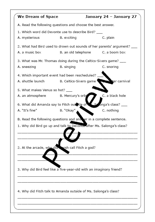 Erin Entrada Kelly "We Dream of Space" worksheets | Made By Teachers