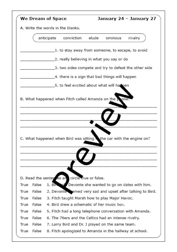 Erin Entrada Kelly "We Dream of Space" worksheets - Made By Teachers