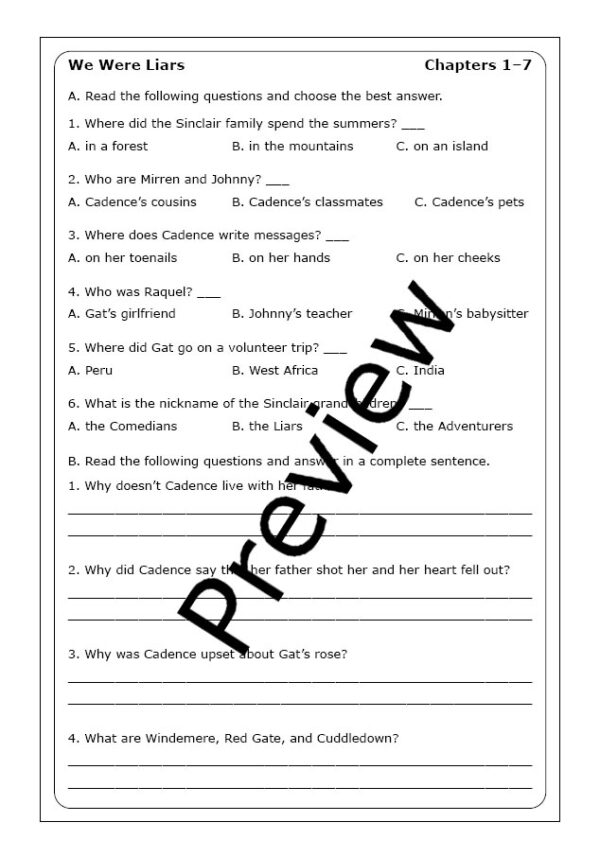 E. Lockhart "We Were Liars" worksheets | Made By Teachers