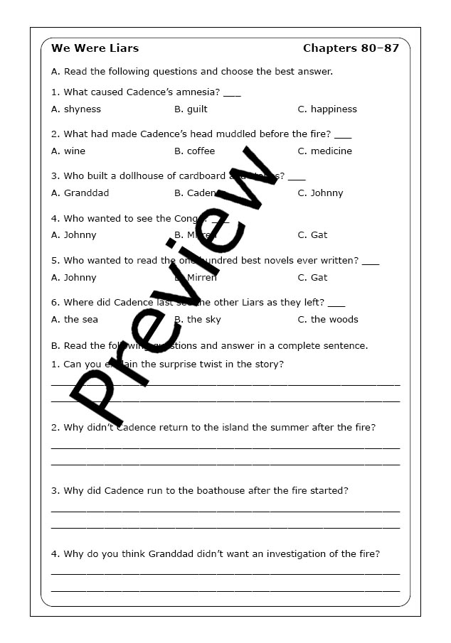 E. Lockhart "We Were Liars" worksheets | Made By Teachers