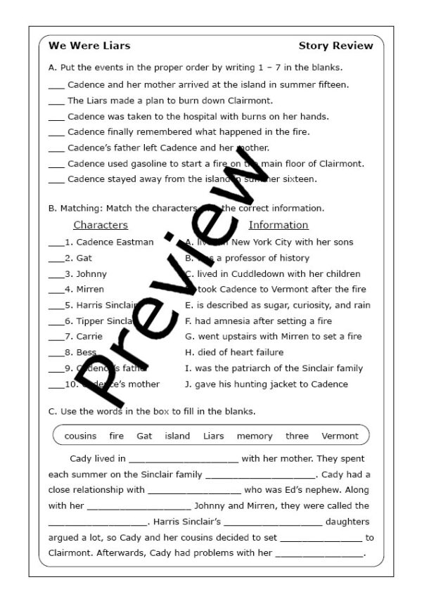 E. Lockhart "We Were Liars" worksheets | Made By Teachers