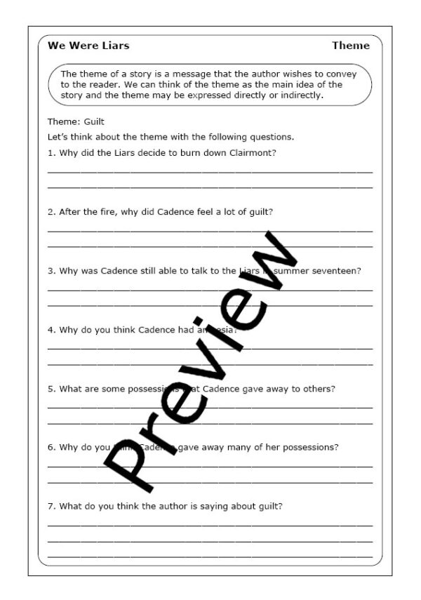 E. Lockhart "We Were Liars" worksheets | Made By Teachers