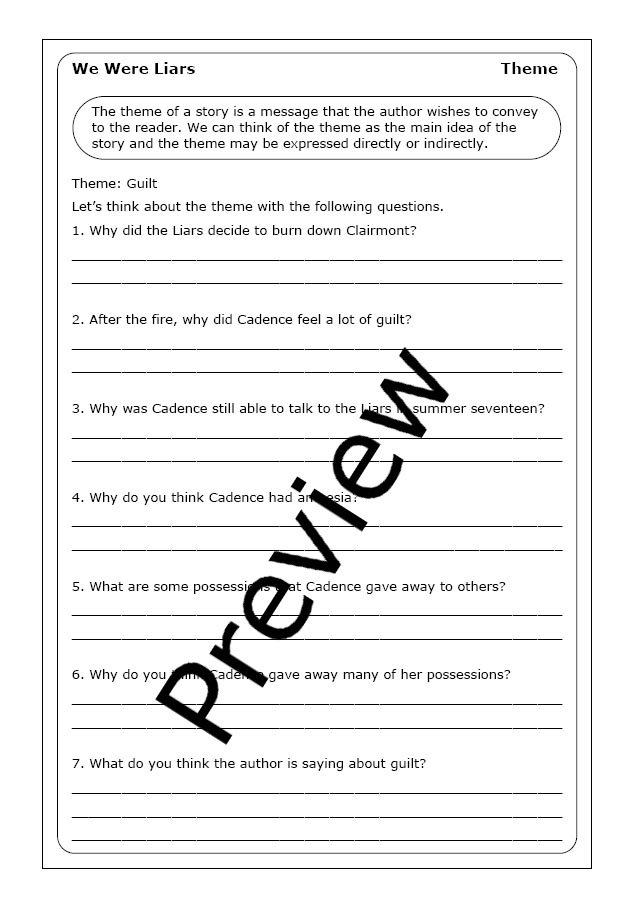 E. Lockhart "We Were Liars" worksheets | Made By Teachers