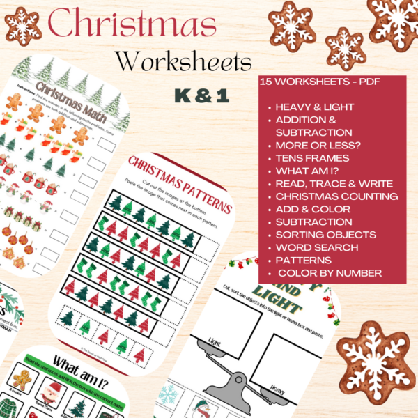 CHRISTMAS WORKSHEETS Kindergarten - First Grade, Homeschool, Education ...