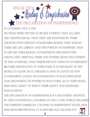 4th of july Reading & comprehension|The Declaration of Independence of ...