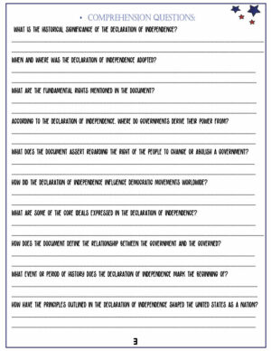 4th of july Reading & comprehension|The Declaration of Independence of ...