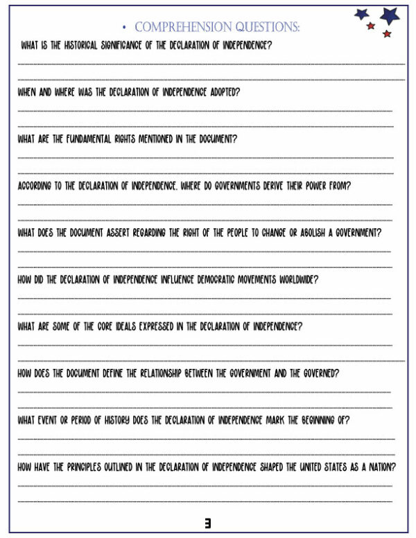 4th of july Reading & comprehension|The Declaration of Independence of ...