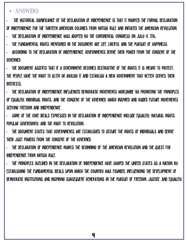 4th of july Reading & comprehension|The Declaration of Independence of ...
