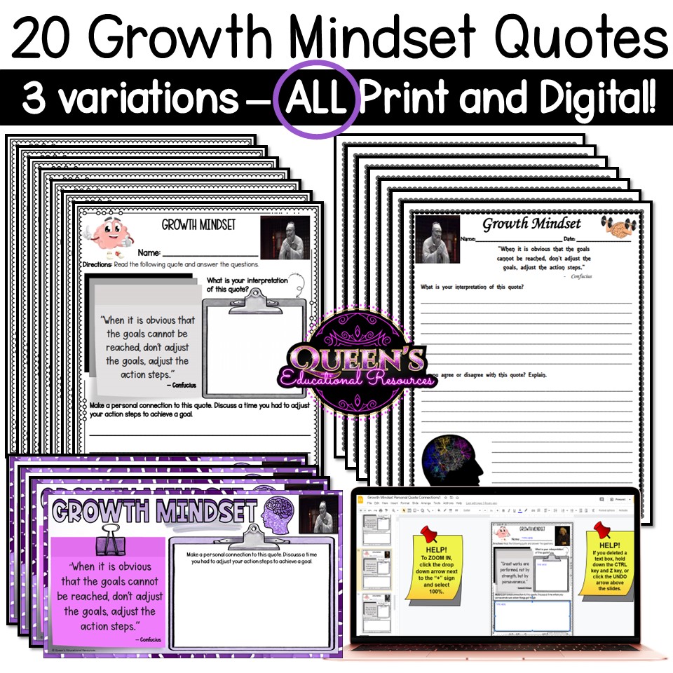 Growth Mindset Quote Analysis and Personal Connections | Activities ...