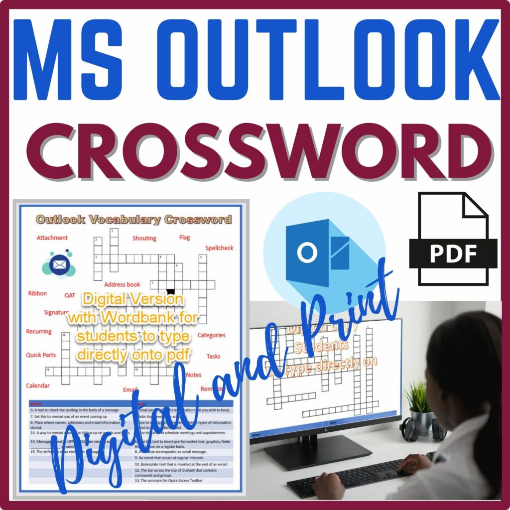 Microsoft Outlook Crossword Puzzle - printable and digital - no prep ...