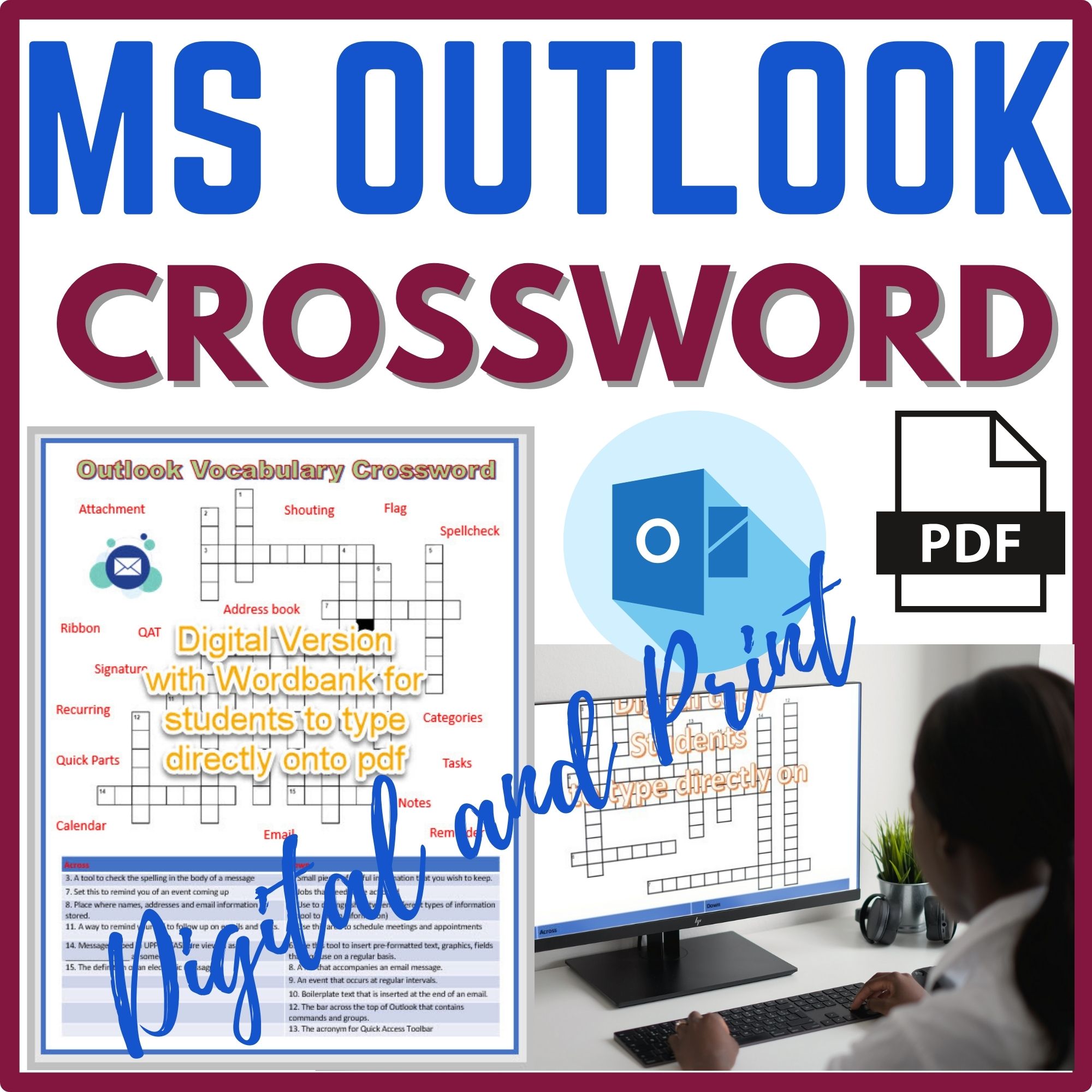 Microsoft Outlook Crossword Puzzle - printable and digital - no prep ...