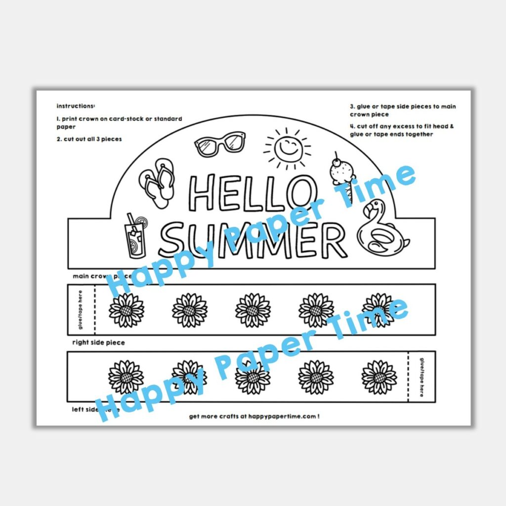Summer Paper Crown Headband Printable Coloring Spring Craft Activity ...