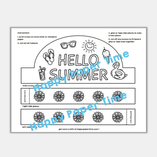 Summer Paper Crown Headband Printable Coloring Spring Craft Activity ...
