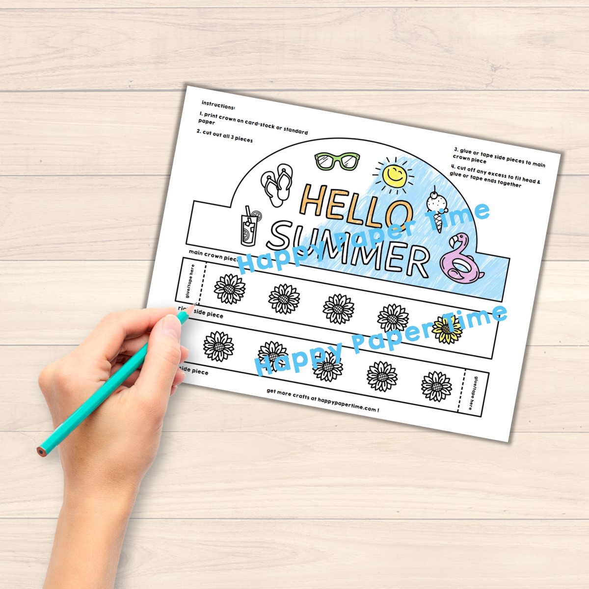 Summer Paper Crown Headband Printable Coloring Spring Craft Activity ...