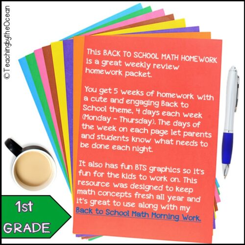 1st Grade Math Homework - Back to School | Made By Teachers