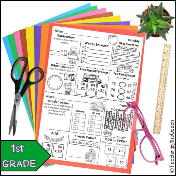 1st Grade Math Homework - Back to School | Made By Teachers
