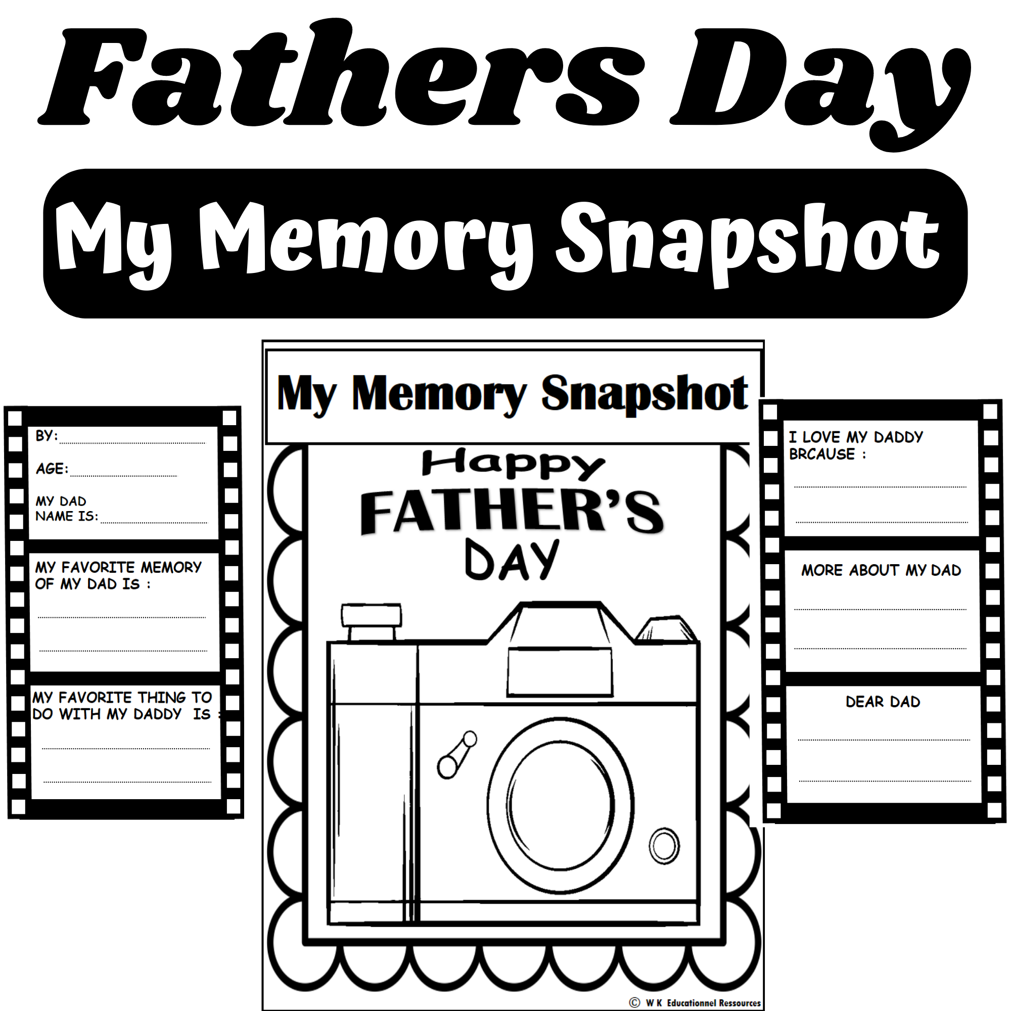 Father's Day Snapshots Craft Activities Memory Book All About My Dad ...