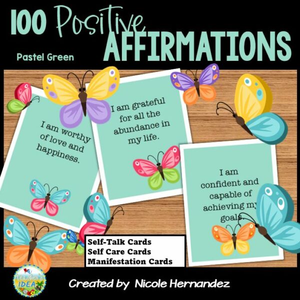 Positive Affirmation Positive Self-Talk Cards - Pastel Green | Made By ...