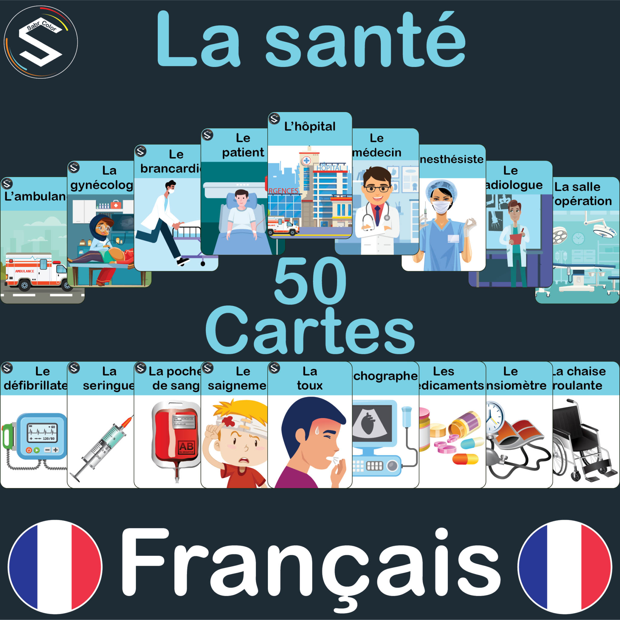 FRENCH Health Vocabulary Flashcards | vocabulaire de la santé (9x6cm ...
