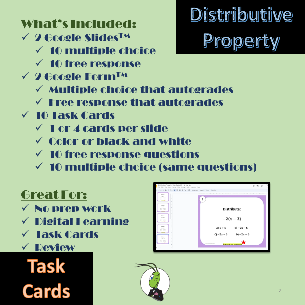Distributive Property 1 Algebra 1 Google Slides, Forms and Print Task ...