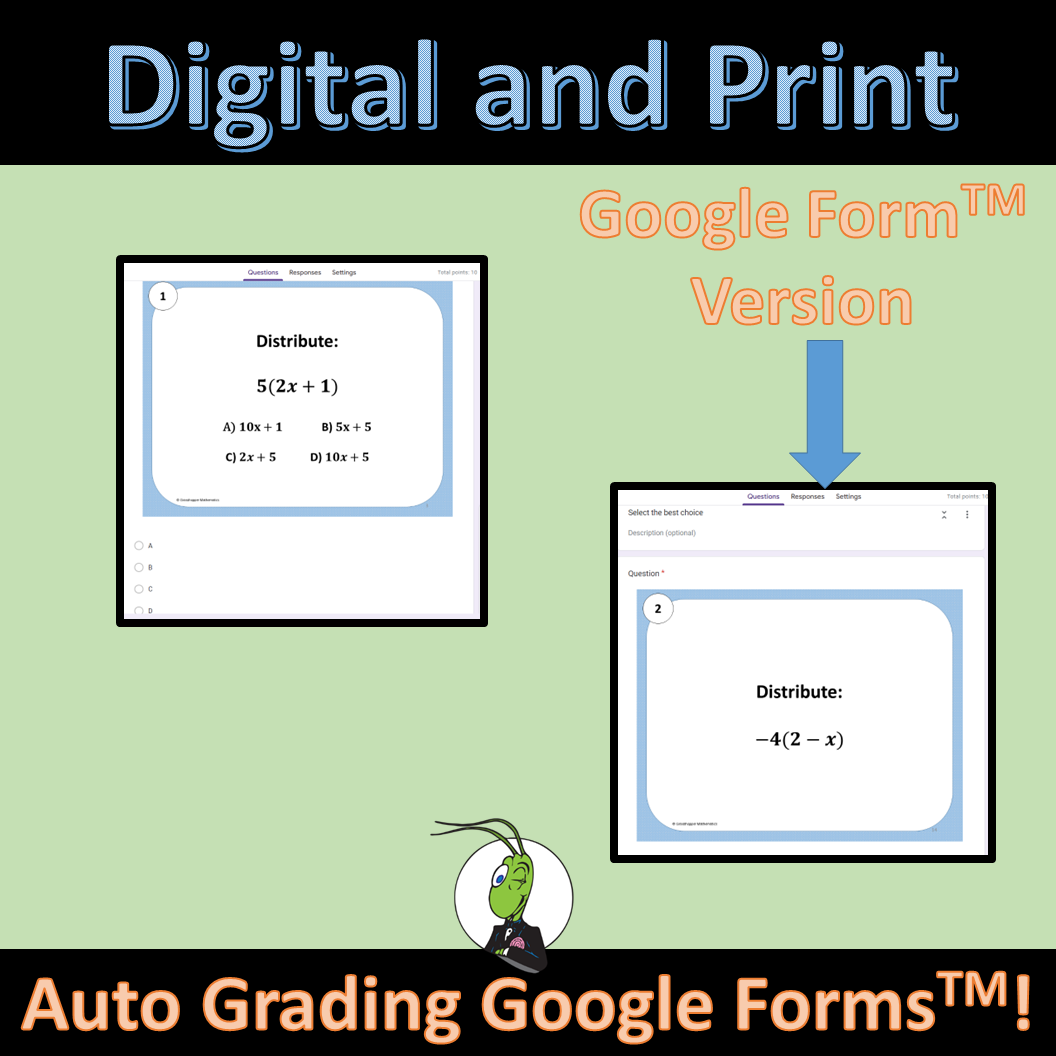 Distributive Property 2 Algebra 1 Google Slides, Forms and Print Task ...