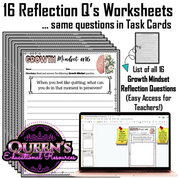 Growth Mindset Reflection Questions | Growth Mindset Worksheets | Task ...