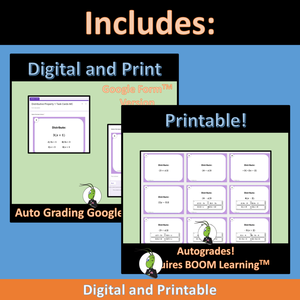 Distributive Property Task Cards Google, Boom and Printable | Made By ...