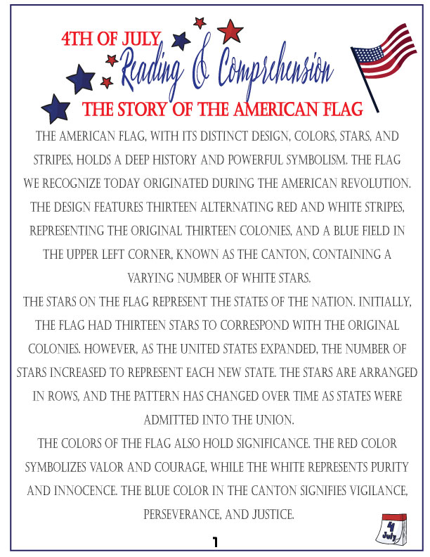 4th of July Reading & Comprehension| Symbolism behind the American flag ...