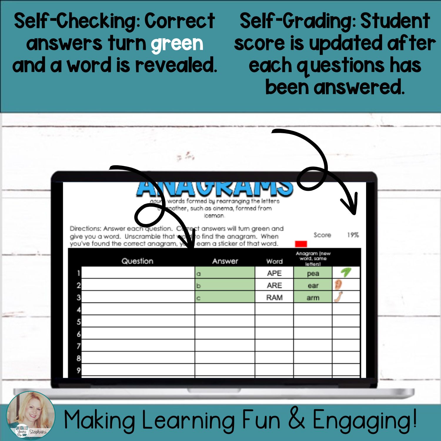 Editable Self-Checking Self-Grading Anagram Template - Digital Activity ...
