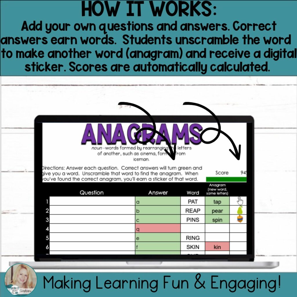 Editable Self-Checking Self-Grading Anagram Template - Digital Activity ...