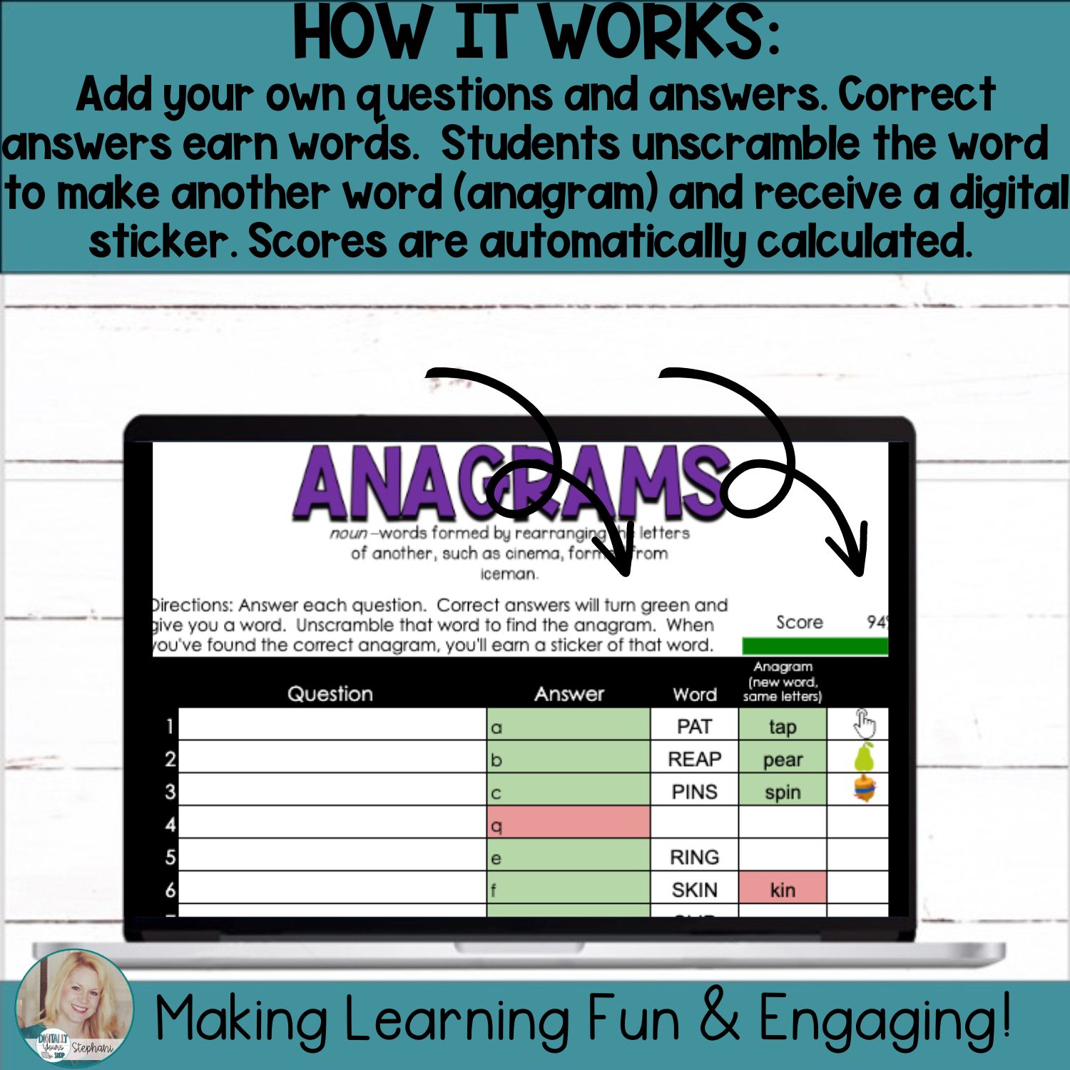 Editable Self-Checking Self-Grading Anagram Template - Digital Activity ...