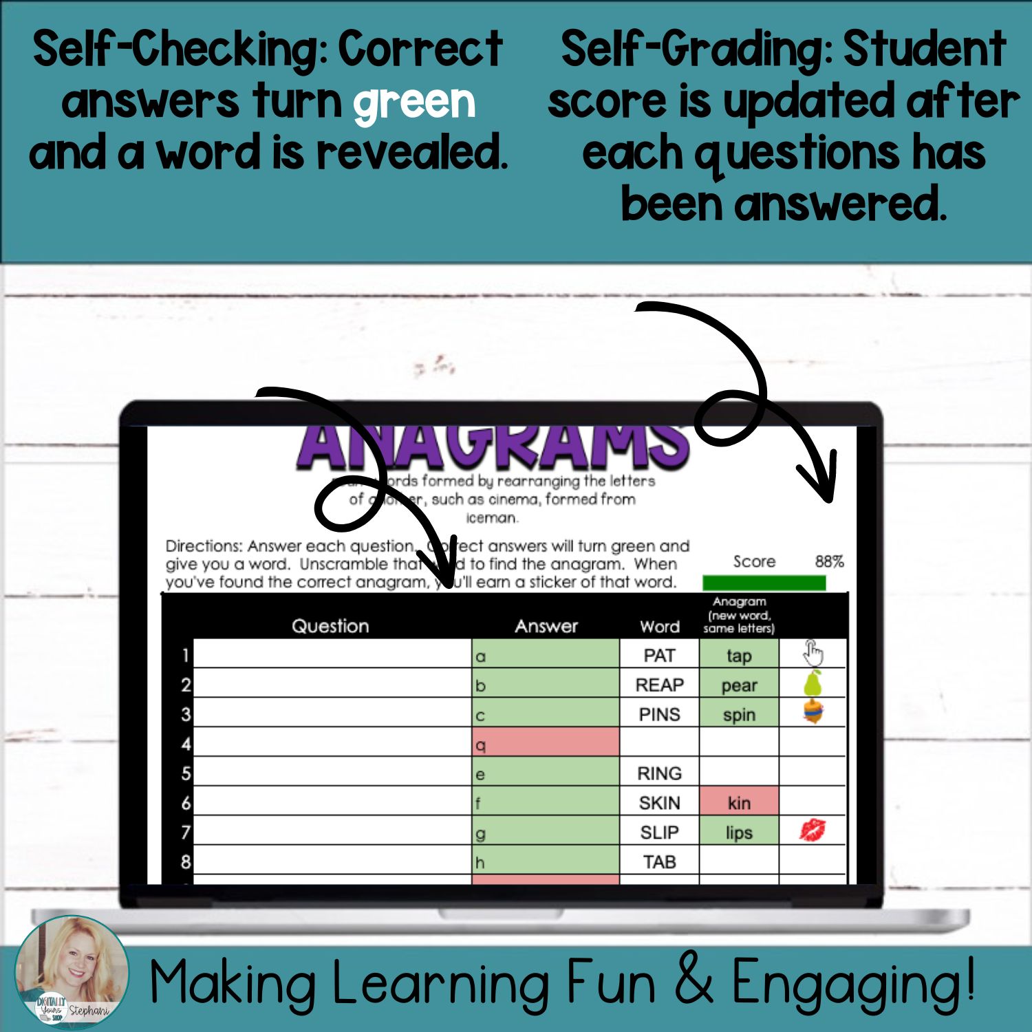 Editable Self-Checking Self-Grading Anagram Template - Digital Activity ...