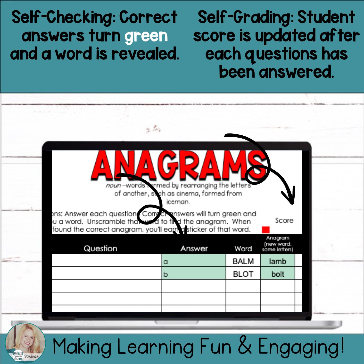 Editable Self-Checking Self-Grading Anagram Template - Digital Activity ...