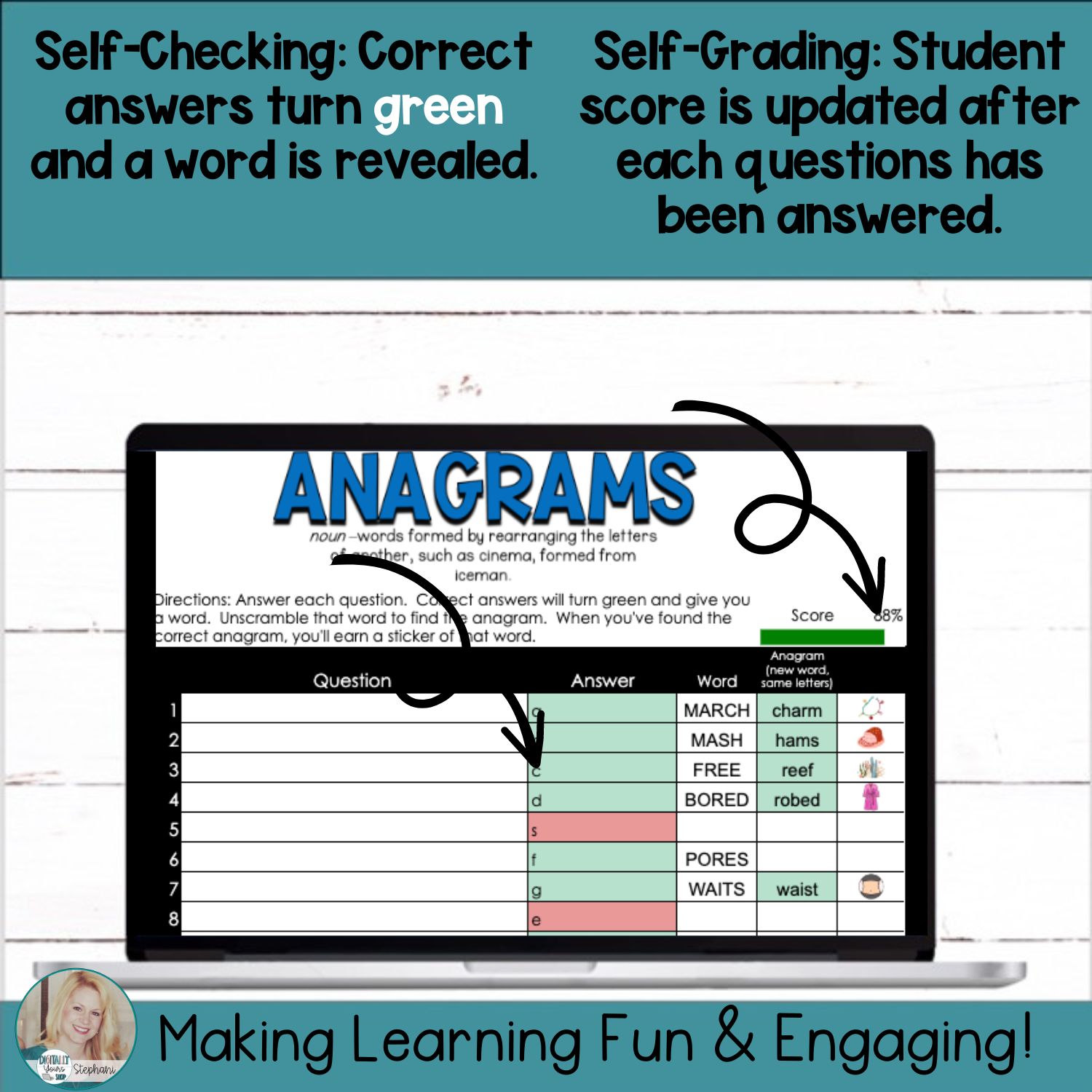Editable Self-Checking Self-Grading Anagram Template - Digital Activity ...