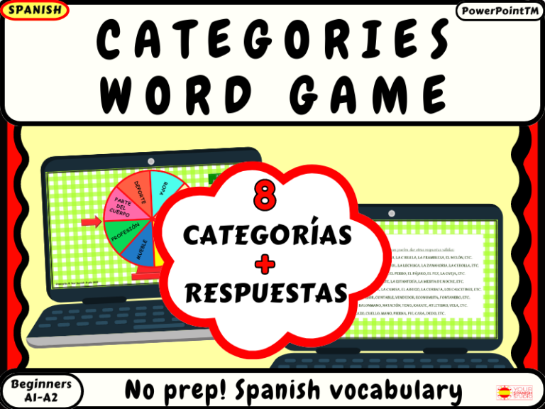 Spanish vocabulary categories game for beginners No prep | Made By Teachers