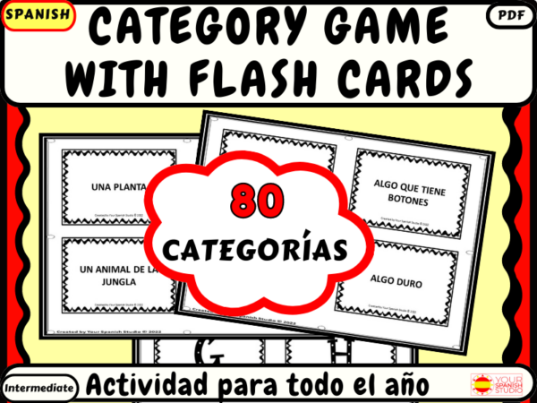 Spanish category activity Flash cards with 80 topics Print | Made By ...