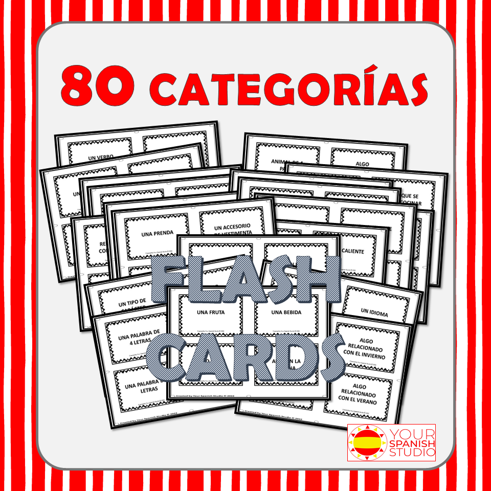 Spanish category activity Flash cards with 80 topics Print | Made By ...