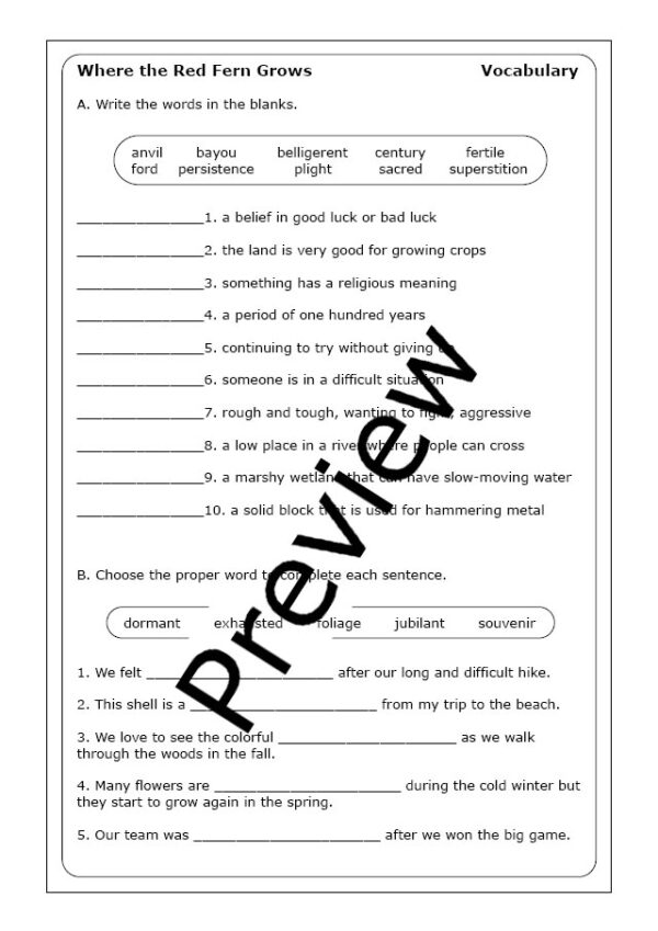 Wilson Rawls "Where the Red Fern Grows" worksheets | Made By Teachers