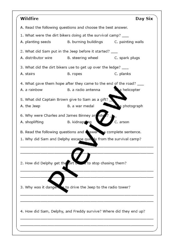 Rodman Philbrick "Wildfire" worksheets | Made By Teachers