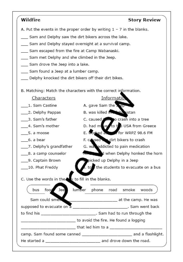 Rodman Philbrick "Wildfire" worksheets | Made By Teachers